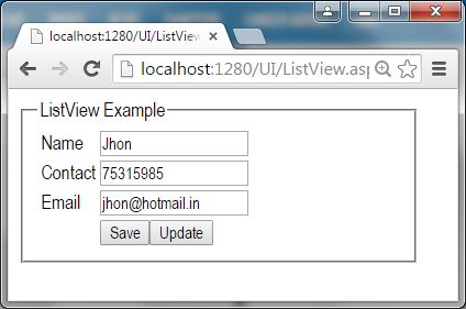 CRUD Operations Using ASP.Net ListView